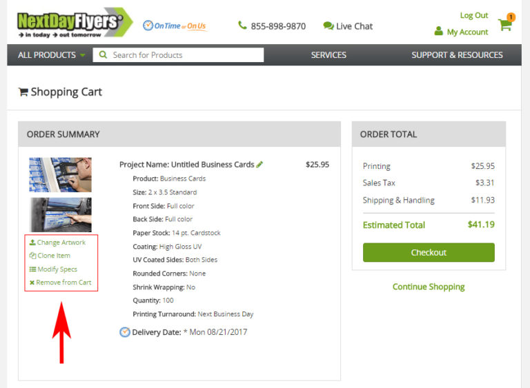 How do I edit the items in my cart? - NextDayFlyers Help Center